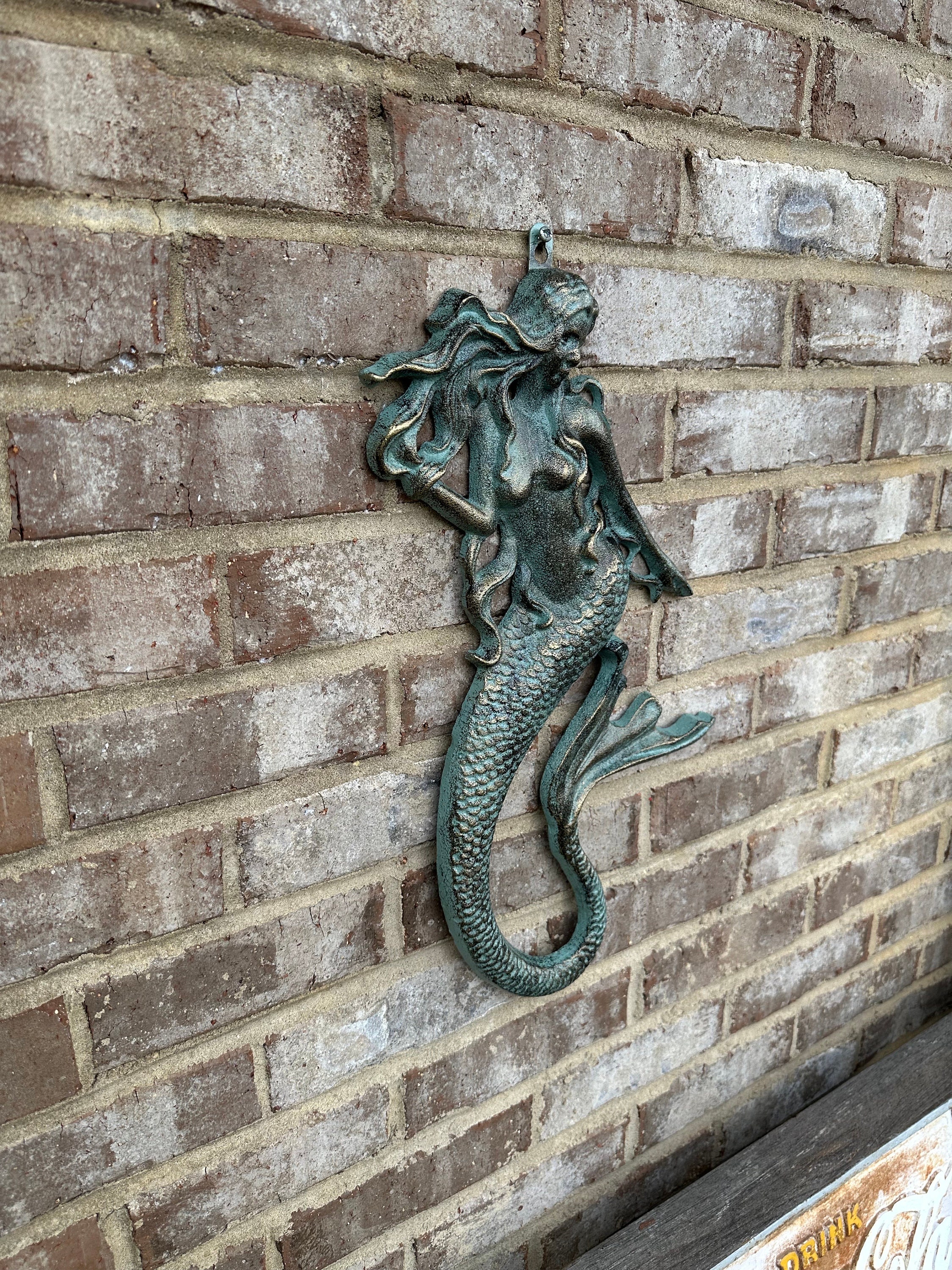 Large 17” Cast Iron Nautical Mermaid Plaque Wall Hanging Rustic ...