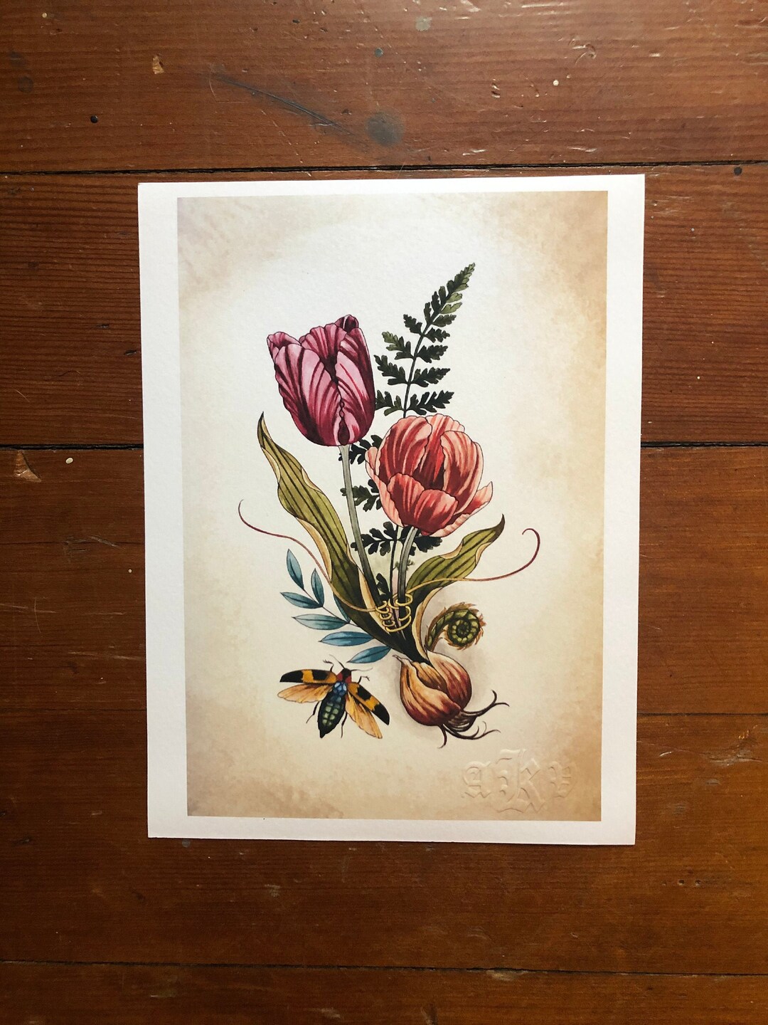 Tulips, Fern and Beetle - Etsy