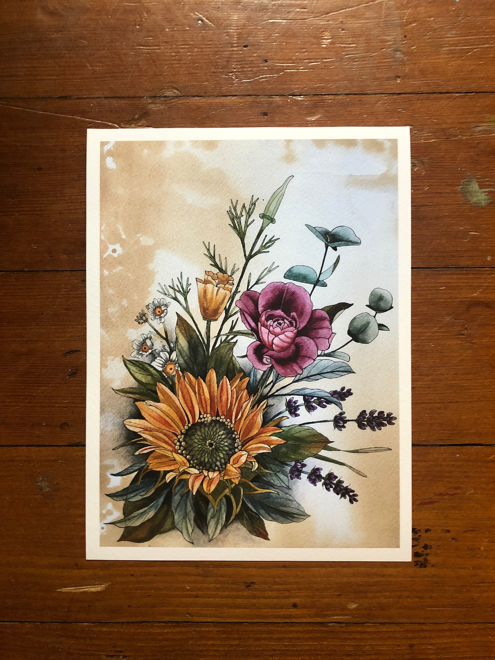 Sunflower With Rose, Poppy and Botanicals - Etsy