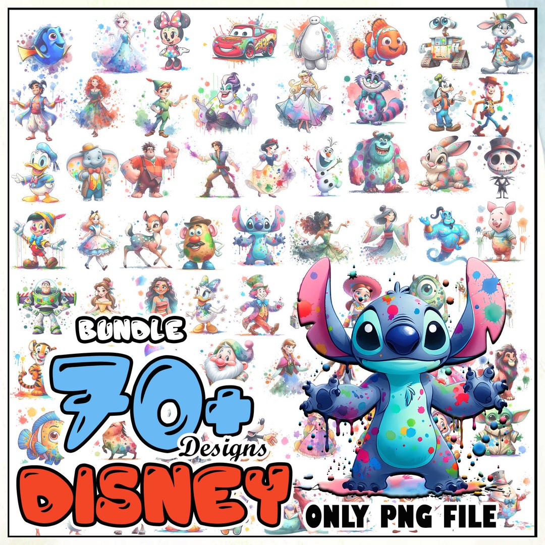 Colorfull Disney Bundle Png, Cartoon Watercolor Bundle, Clipart ...