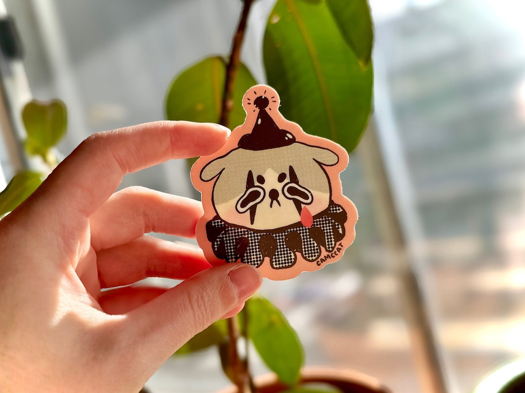 Cute Sad Clown Matte Vinyl Sticker, Kawaii Retro Pink Puppy Pierrot ...