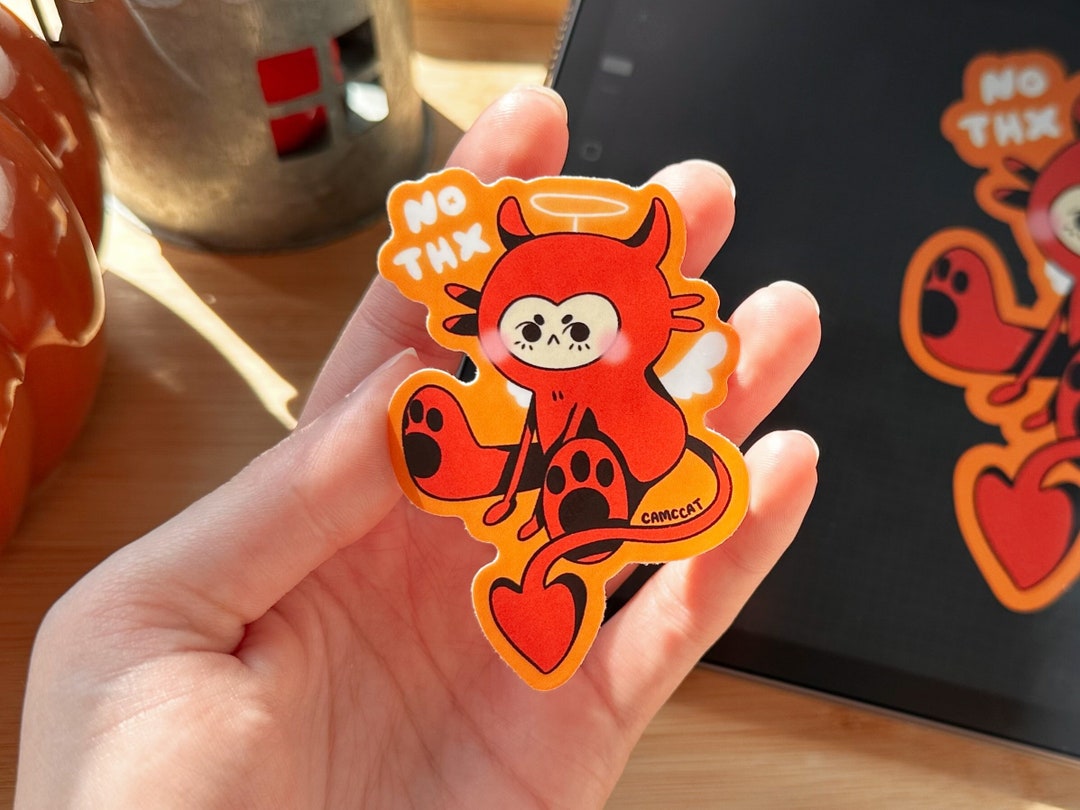 Cute Spooky Devil Sticker, Demon Illustration Matte Vinyl Sticker ...