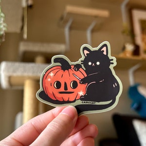 Spooky Kitties Halloween Sticker Set, Cute Demon Ghost Cat Matte Vinyl ...