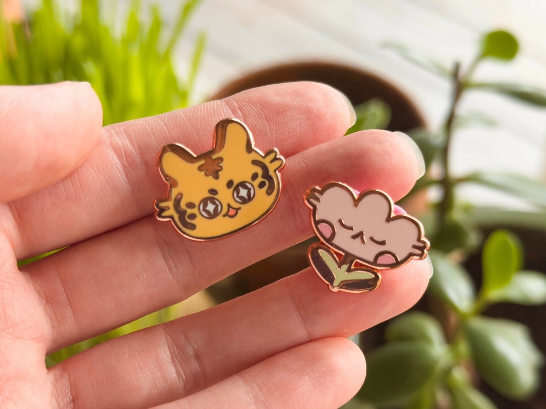 Tiny Tiger & Tulip Hard Enamel Pin Set, Cute Mini Pin Cat Pin ...