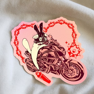 On His Way to Steal Your Heart Cute Motorcycle Cat Matte Vinyl Sticker ...