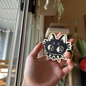 Punk Kitty Vinyl Sticker, Cute Black Cat With Spiked Collar ...