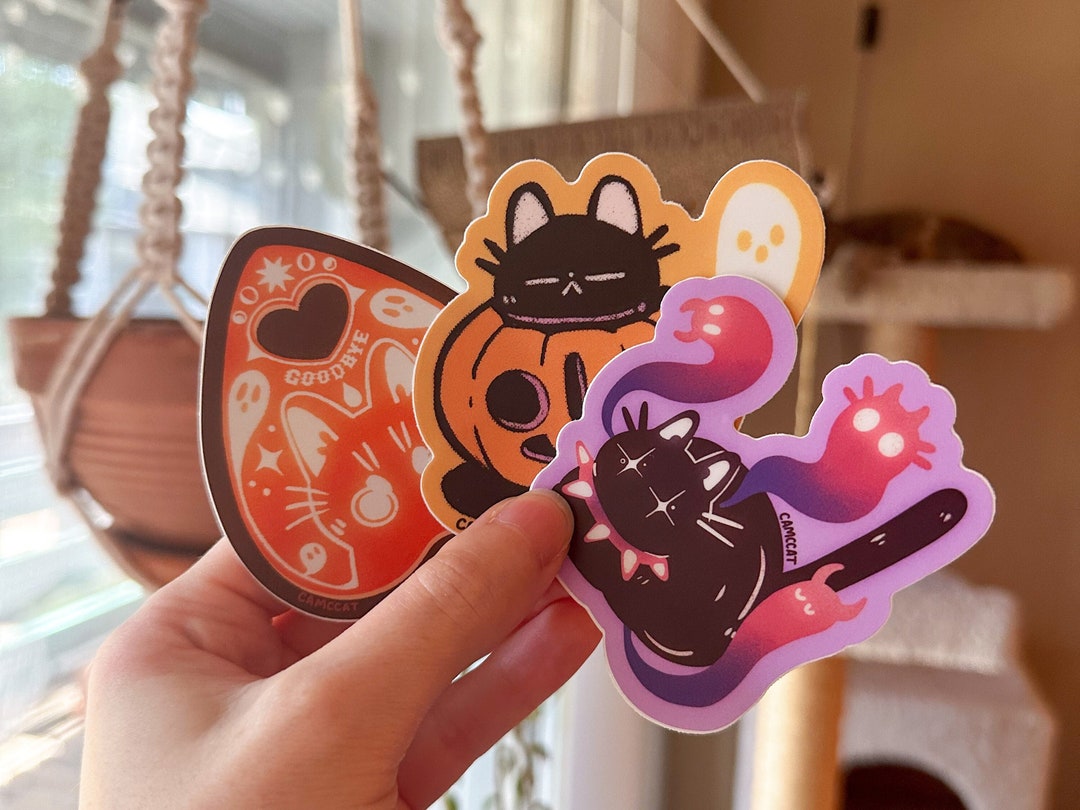 Spooky Kitties Halloween Sticker Set, Cute Demon Ghost Cat Matte Vinyl ...