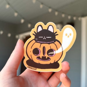 Spooky Kitties Halloween Sticker Set, Cute Demon Ghost Cat Matte Vinyl ...