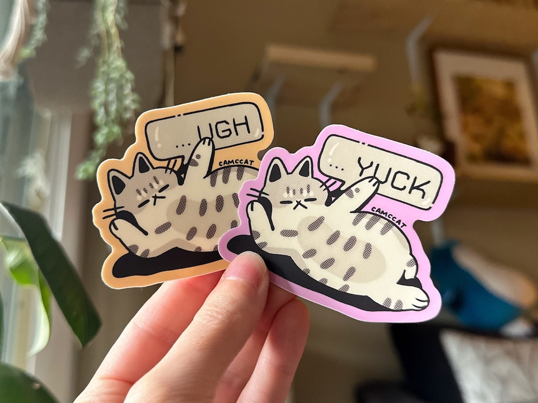 Purple & Yellow Yuck Ugh Matte Vinyl Cat Sticker Set, Cute Halftone 8 ...