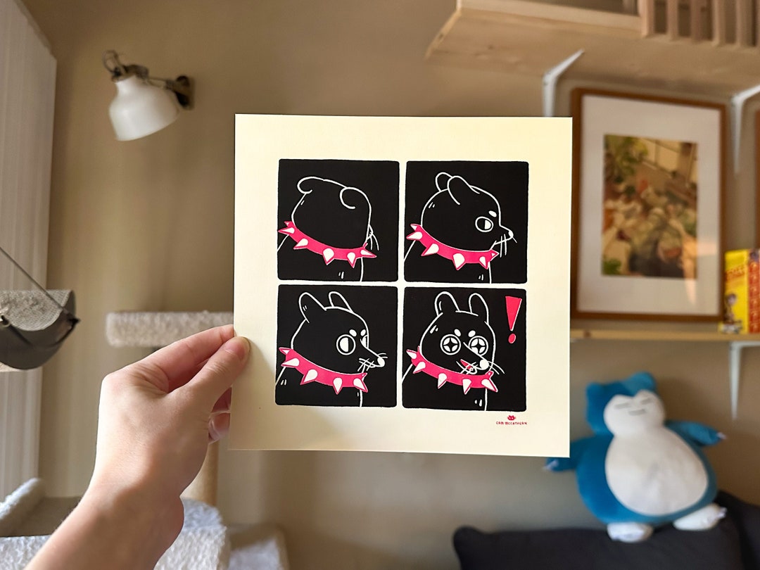 8x8 Angry Dog Art Print, Chaotic Guard Dog Grunge Wall Art, Cute Weird ...