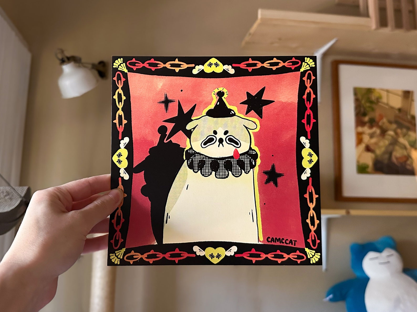 8x8 Sad Clown Dog Art Print, Cute Crying Pierrot Design, Spooky Season ...
