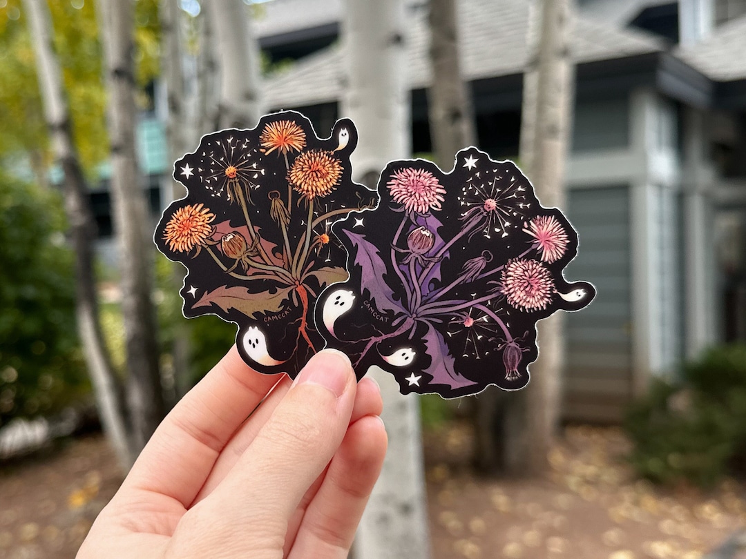 Cute Spooky Haunted Dandelion Sticker, Halloween Ghost Matte Vinyl Sticker Set, Original ...