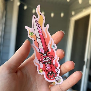 Pink Girly Dagger Illustration Vinyl Sticker, Halloween Fantasy Flame ...