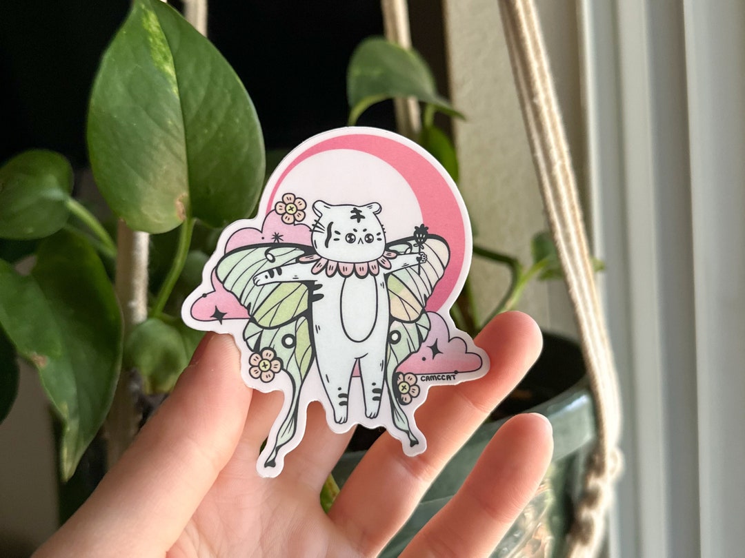 Magical Kitty Matte Vinyl Sticker, Cute Luna Moth Cat Sticker, Summer ...