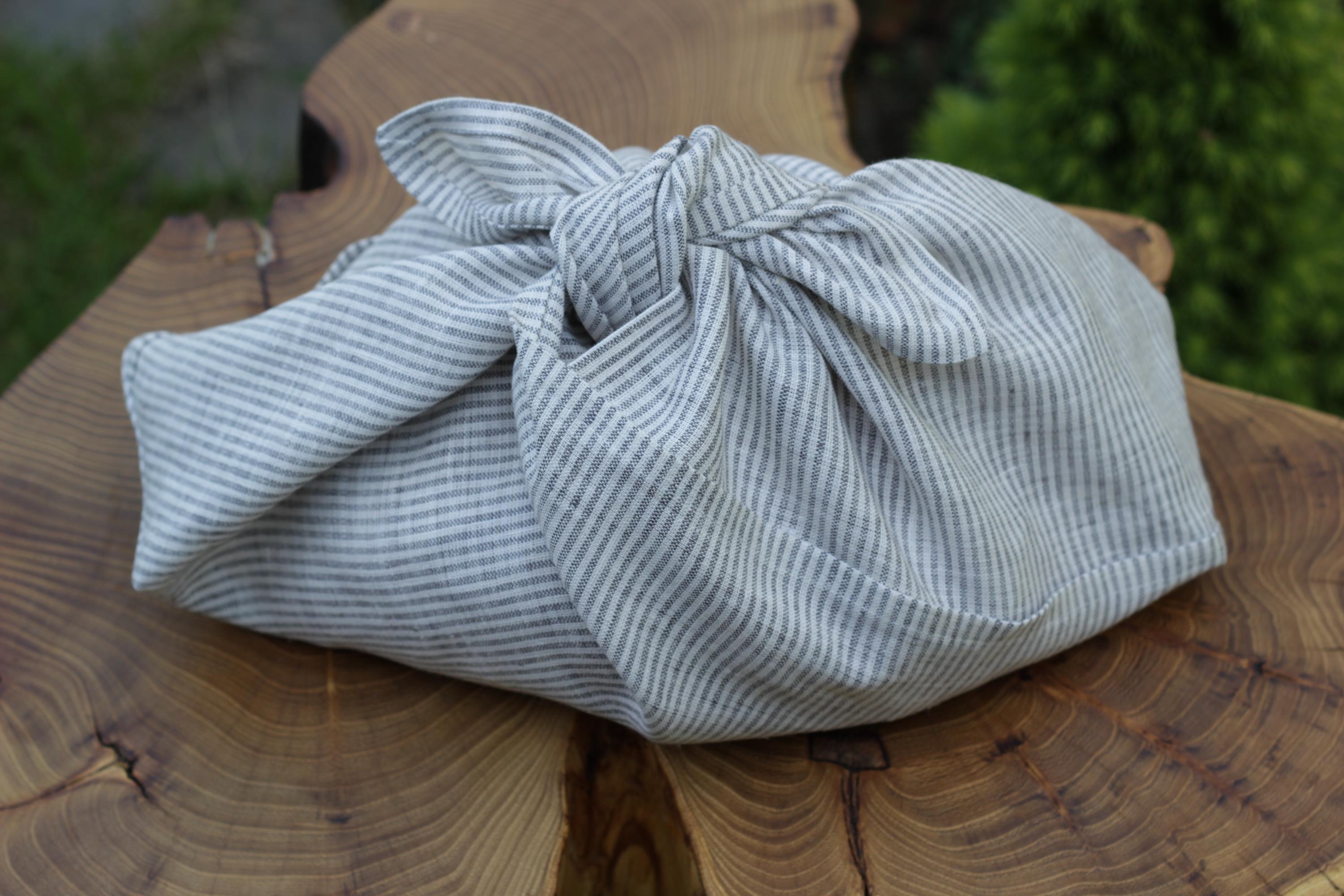 Thin Stripe Natural Linen Bread Bag, Linen Bento Bag, Origami Bag, Zero ...