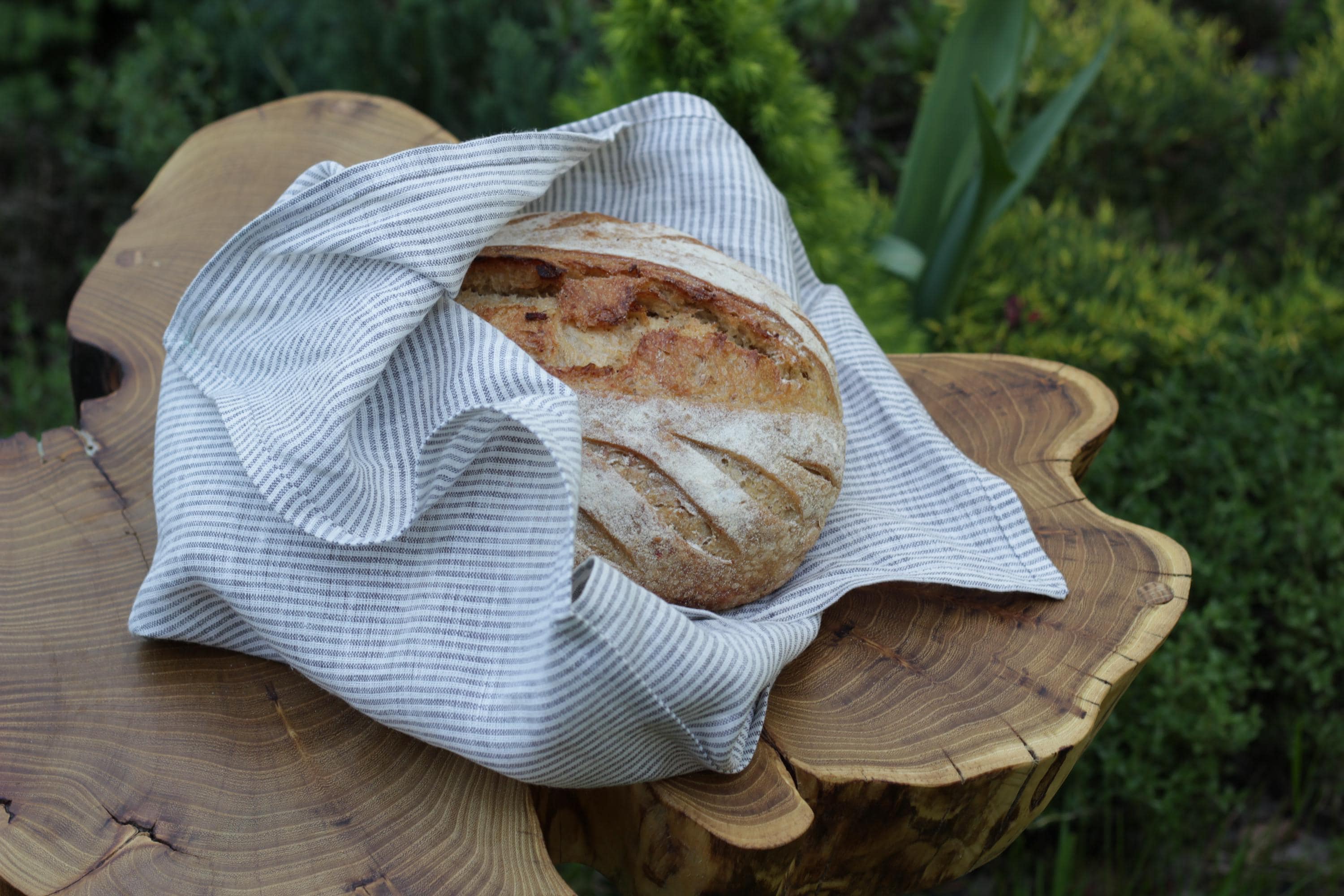 Thin Stripe Natural Linen Bread Bag, Linen Bento Bag, Origami Bag, Zero ...