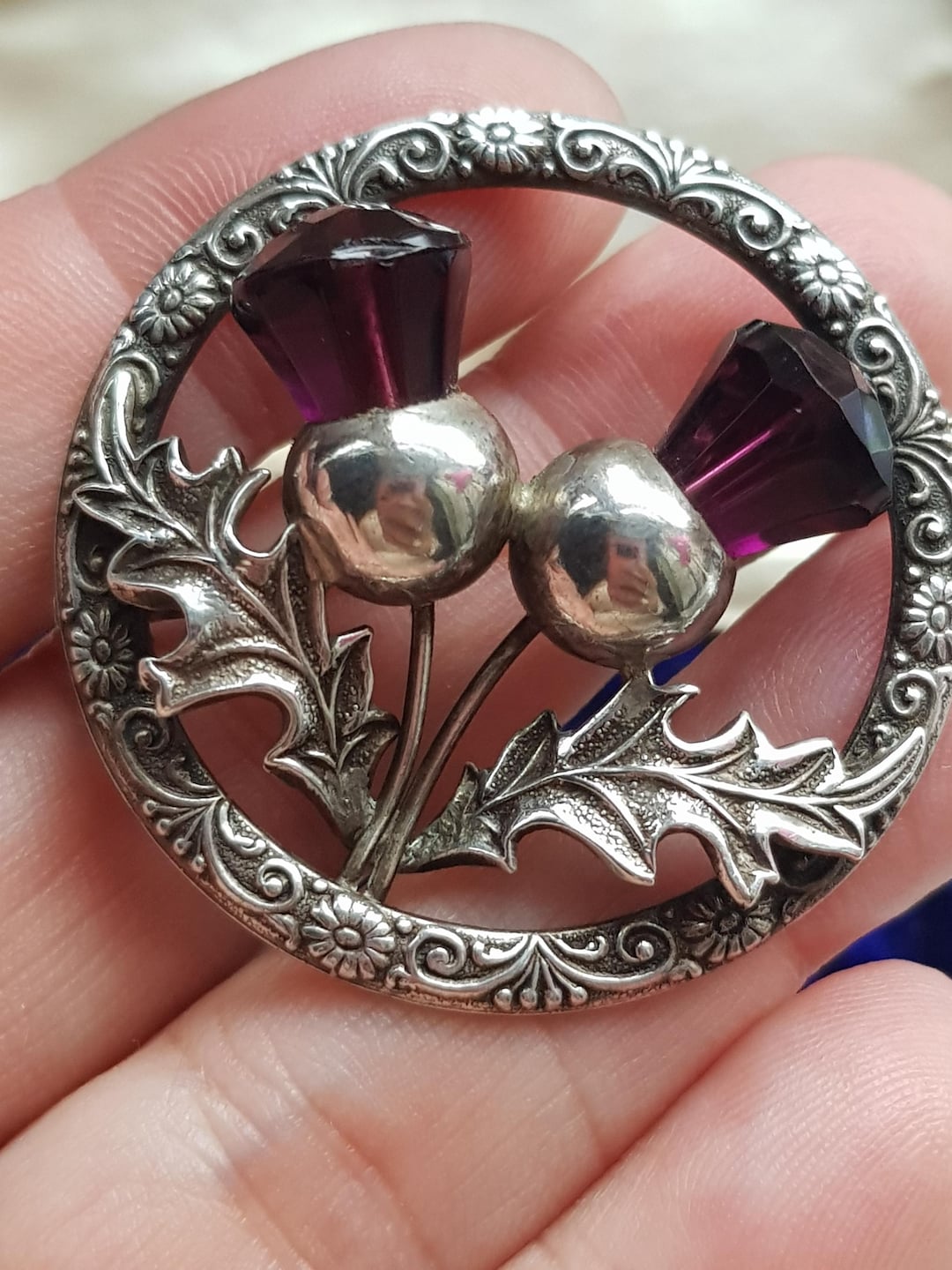 Vintage Scottish Sterling Silver Ward Brothers Amethyst Thistle Pin ...