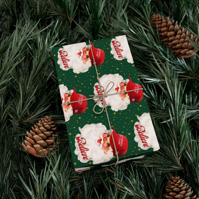 Trump Wrapping Paper | MAGA Hat Santa Trump Christmas Gift Wrap Paper ...
