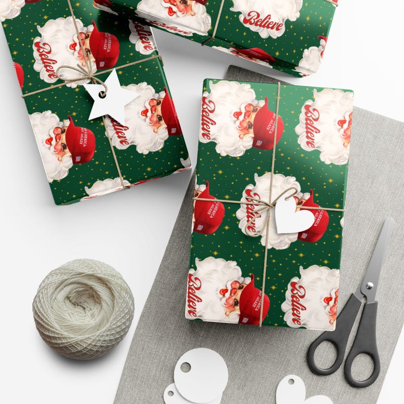 Trump Wrapping Paper | MAGA Hat Santa Trump Christmas Gift Wrap Paper ...