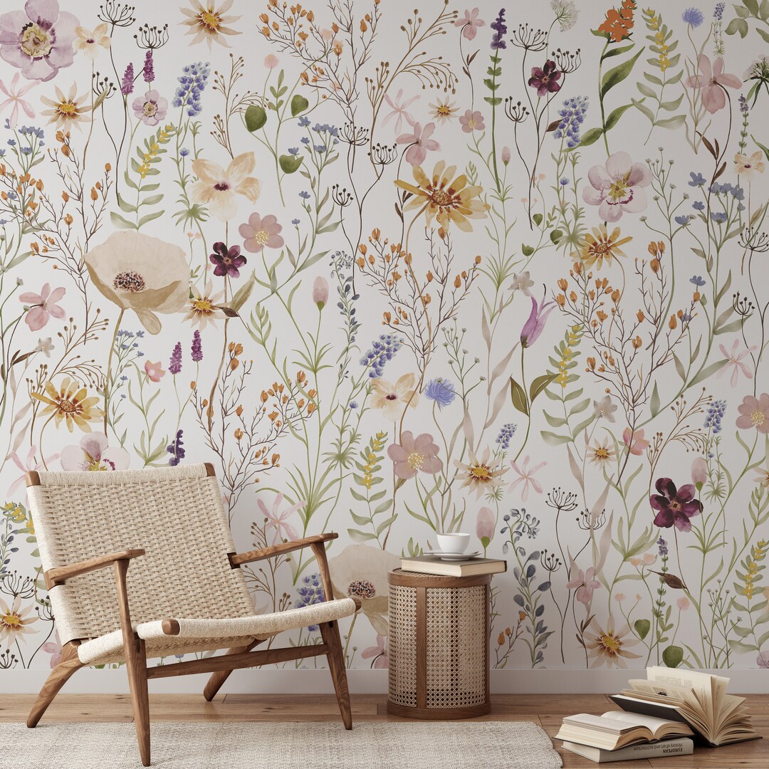 Boho Floral Wallpaper Mural: Spring Meadow Peel and Stick - Etsy