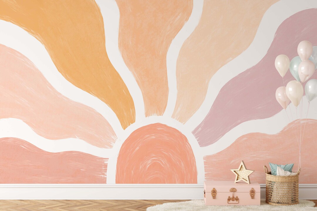 When the Sun Rises Mural KM129 Boho Abstract Sun Sunrise Sunset Nursery ...