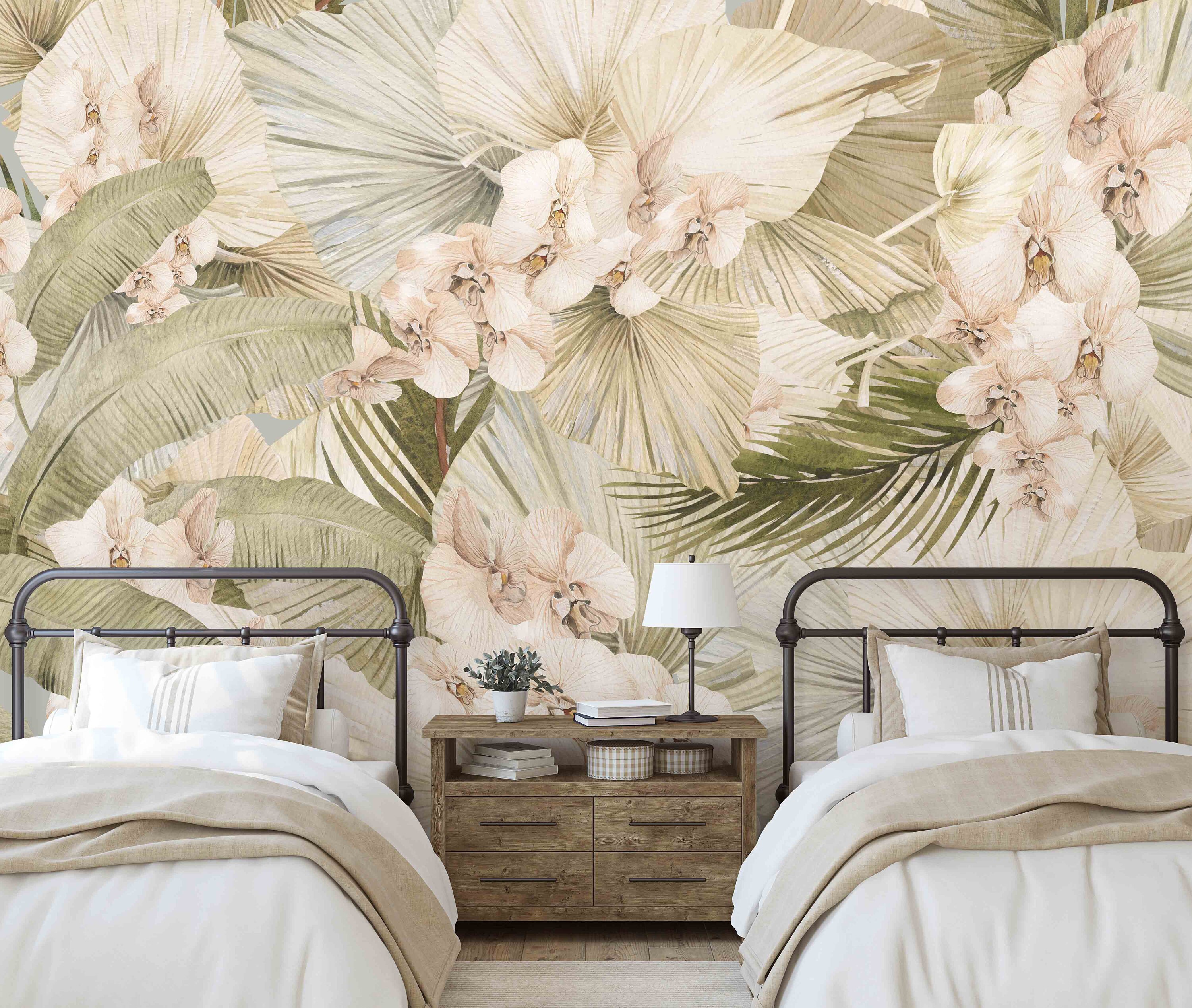 Tropical Oasis Mural KM096 Watercolor Tropical Floral Mural | Etsy