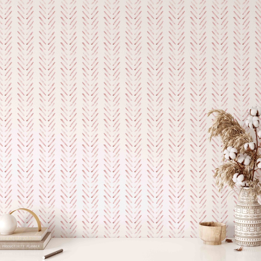 Boho Soft Pink Herringbone Wallpaper: Peel and Stick or Pre-pasted - Etsy