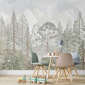 Oliver Forest Mural KM359 - Large Scale Pine Tree Forest Boy Nursery ...