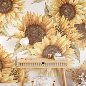 Boho Sunflowers Mural KM196 Self Adhesive Large Scale Wallpaper Floral ...