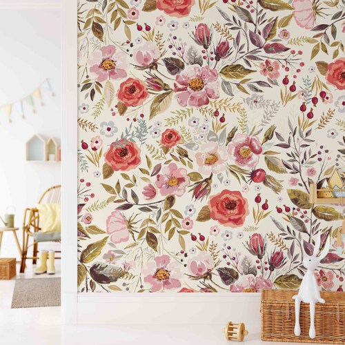 Delicate Forest Floral Large Scale Mural Wallpaper Watercolor - Etsy