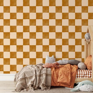 Golden Checkered Peel and Stick Wallpaper: Boho Geometric Pattern - Etsy