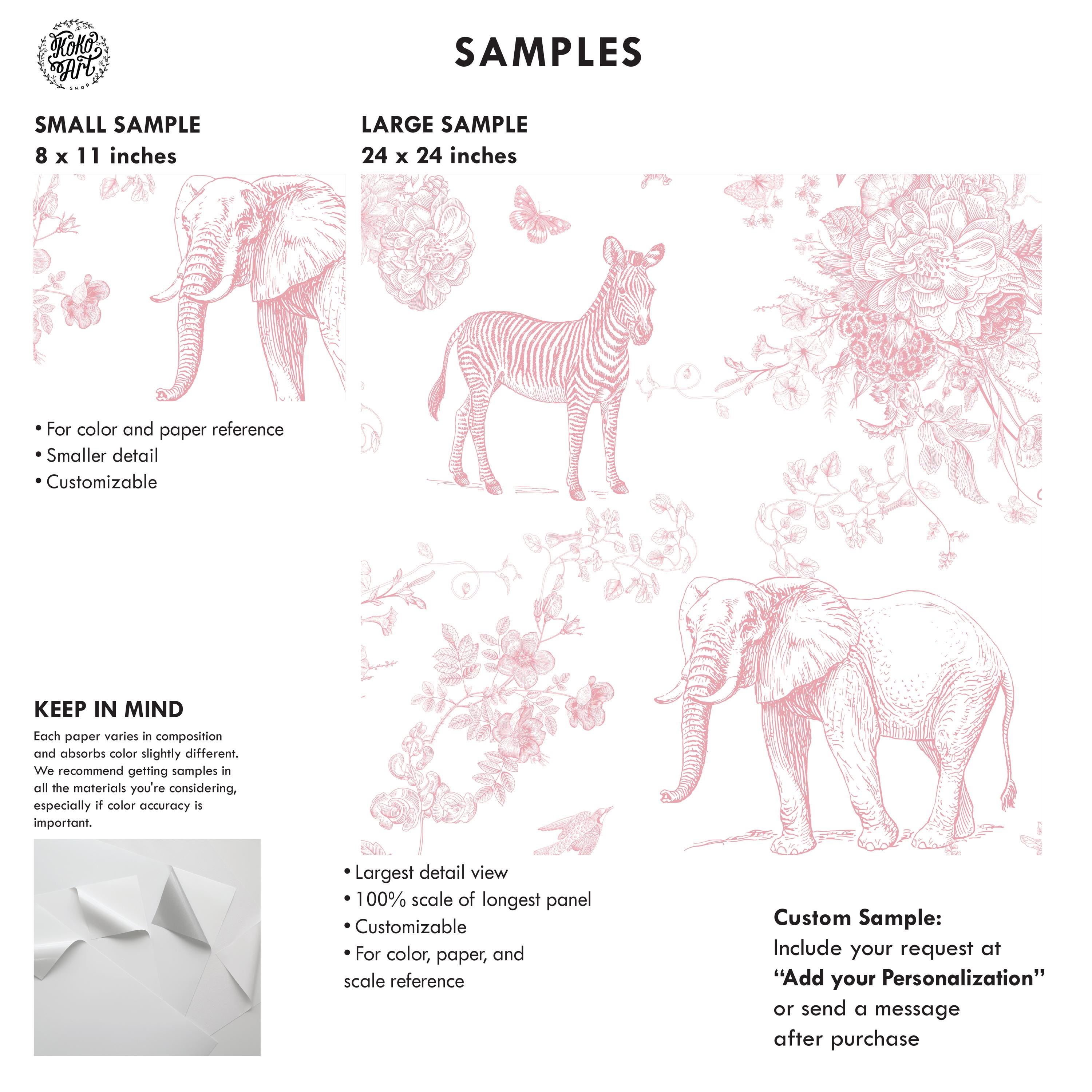 Pink Jungle Toile Wallpaper Mural: Girl's Safari Animals & Balloons - Etsy
