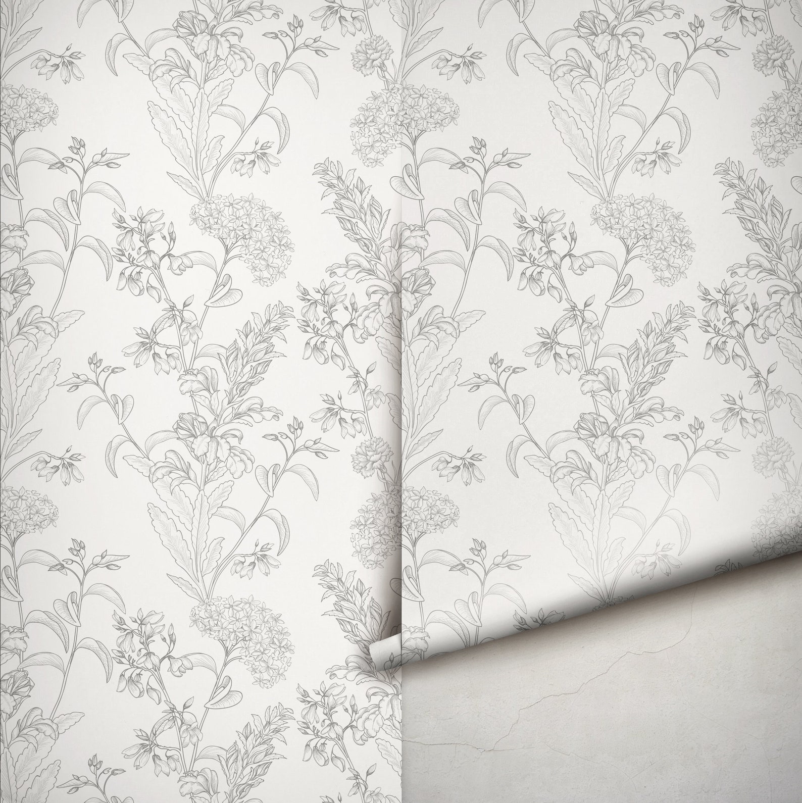 Wallpaper Muted Elegant Floral Drawing Self Adhesive Peel and - Etsy
