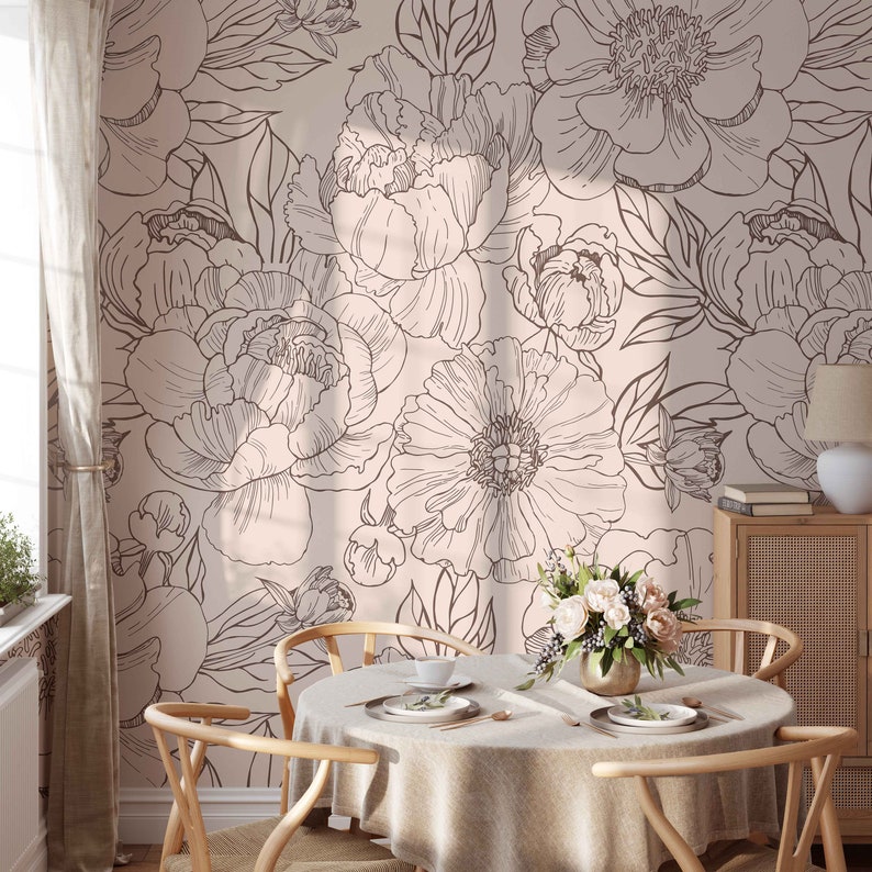 Minimal and Neutral Floral Garden Mural KM219 Self Adhesive - Etsy