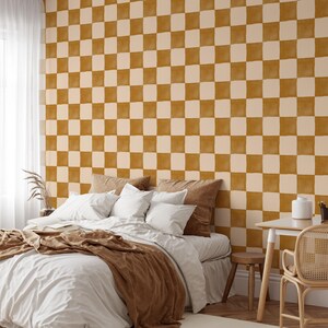 Golden Checkered Peel and Stick Wallpaper: Boho Geometric Pattern - Etsy