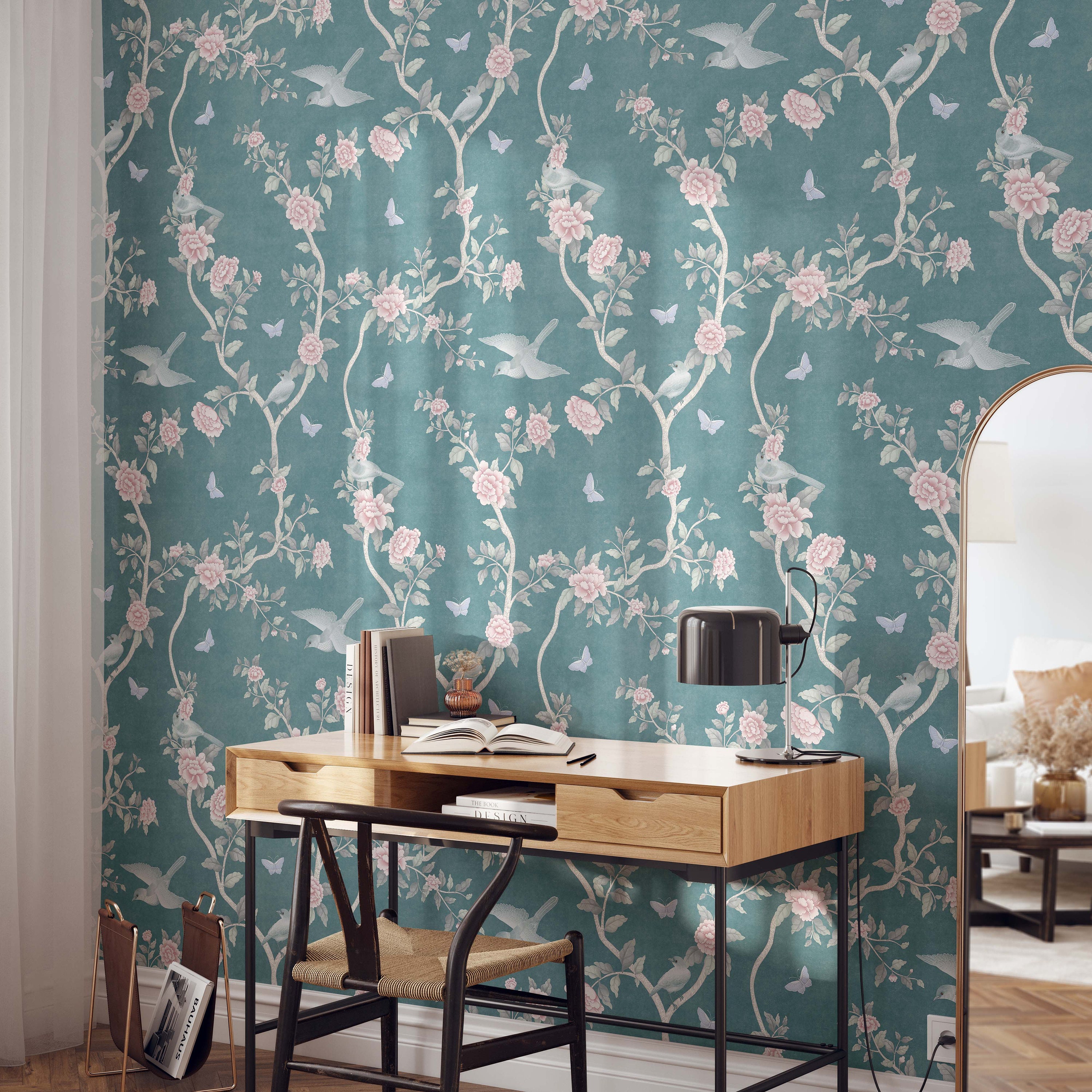 Le Tariche Chinoiserie in Aqua Blue Wallpaper Muralflowers - Etsy