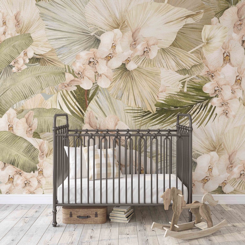 Tropical Oasis Mural KM096 Watercolor Tropical Floral Mural | Etsy