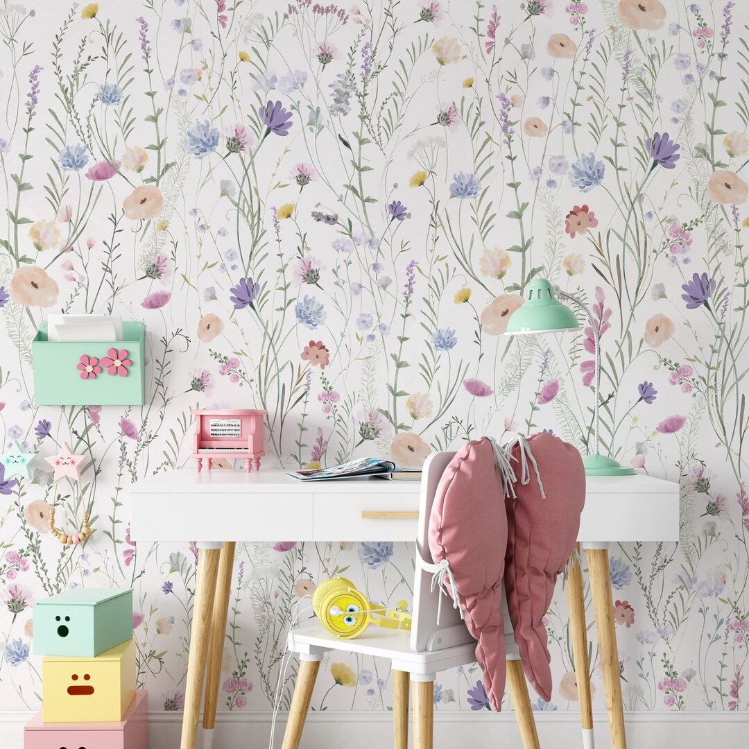 Wildflower Botanical Wallpaper Mural: Large Floral Design, Peel and ...