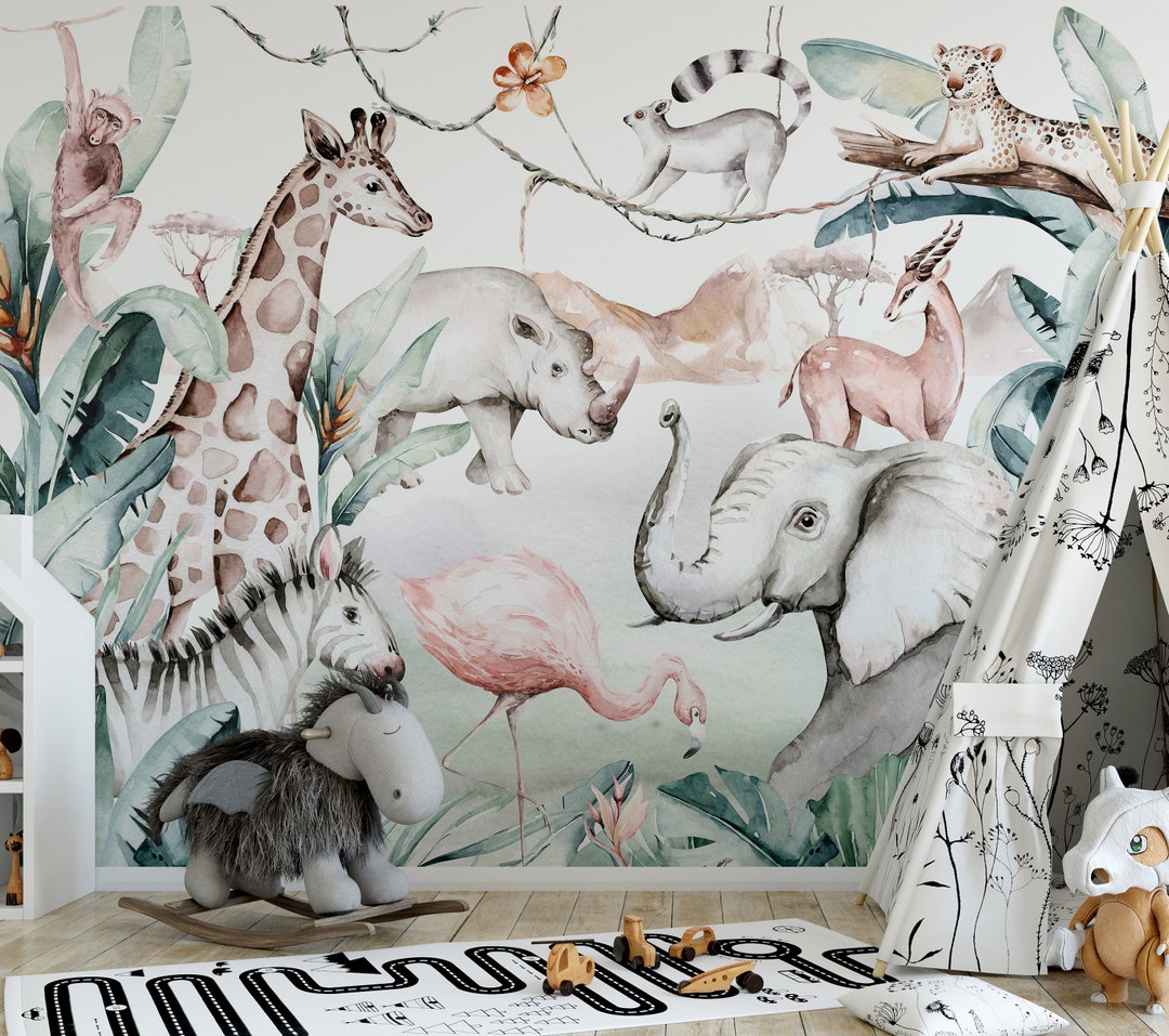 Tropical Jungle Wallpaper Mural KM056 Removable and Repositionable Peel ...