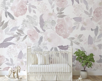 Delicate Forest Floral Large Scale Mural Wallpaper Watercolor | Etsy