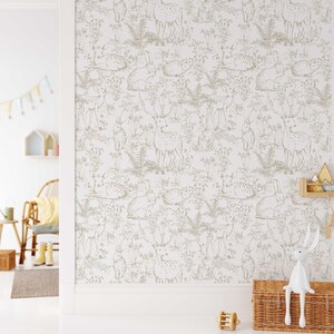Woodland Animals Wallpaper: Beige Nursery Forest Peel and Stick - Etsy