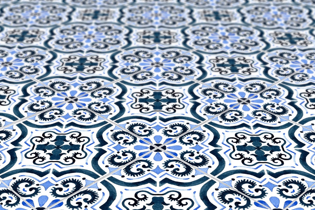 Blue Moroccan Full Tile Decal Vinyl Stickers Pack / Floor Flooring ...