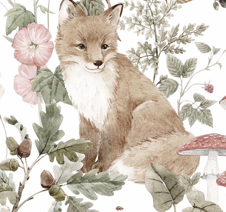 Vintage Woodland Animals Wallpaper Mural: Forest Nursery Decor (peel ...