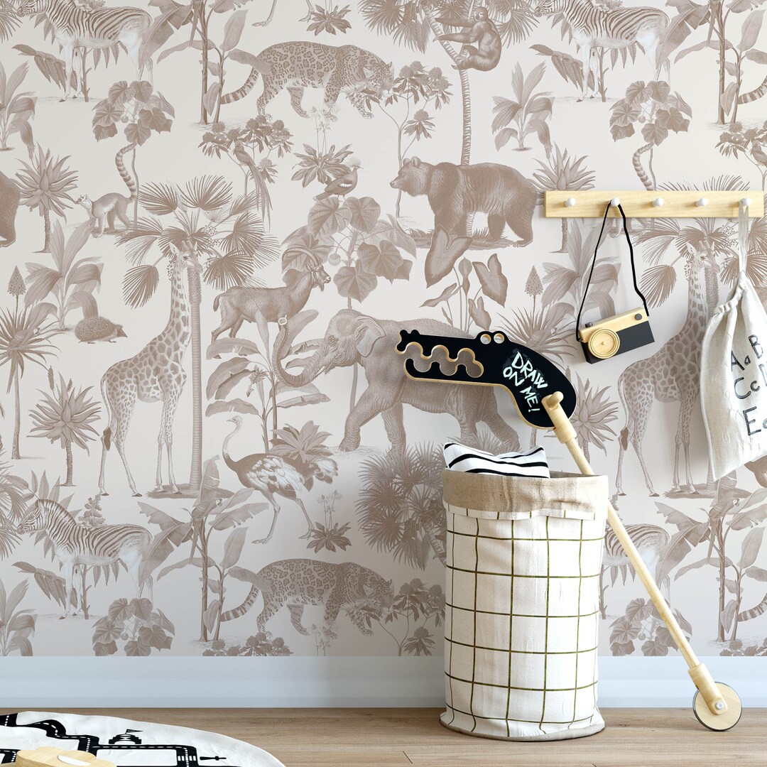 Vintage & Wild Mural KM127 - Nursery Peel and Stick Wallpaper Tropical ...