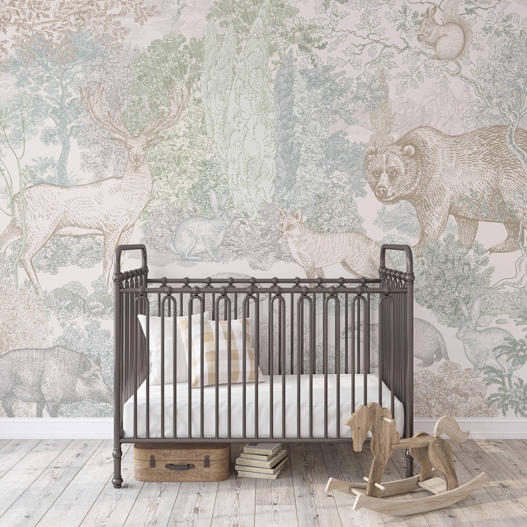 Timeless Forest Mural in Neutral KM426 Neutral Baby Nursery Decor ...