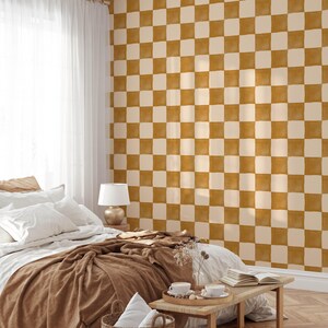Golden Checkered Peel and Stick Wallpaper: Boho Geometric Pattern - Etsy