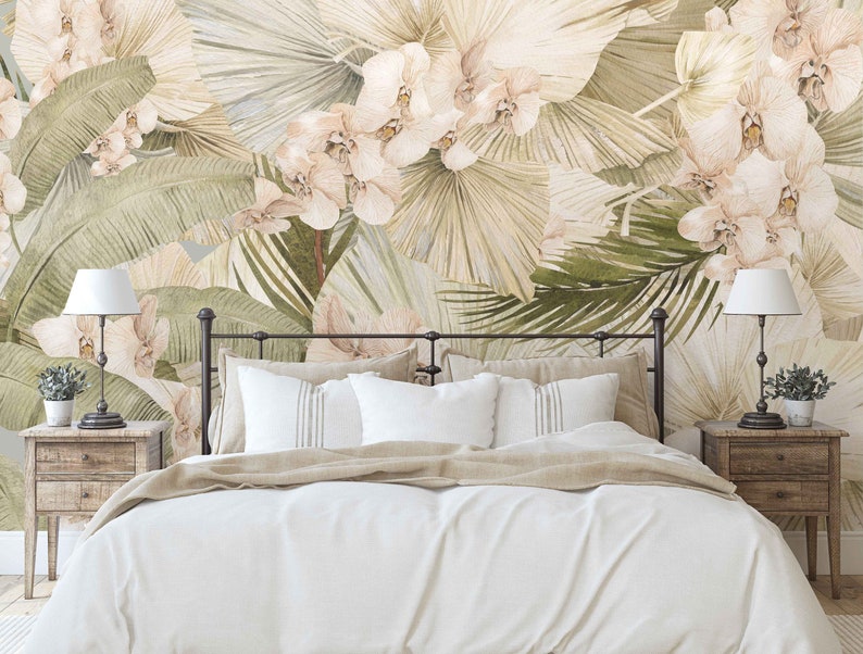 Tropical Oasis Mural KM096 Watercolor Tropical Floral Mural - Etsy