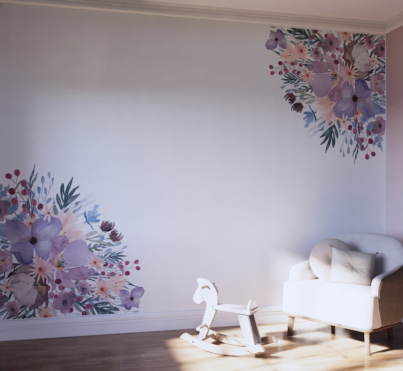 Lilac Floral Corner Wall Decals: Spring Nursery Mural, Peel & Stick - Etsy