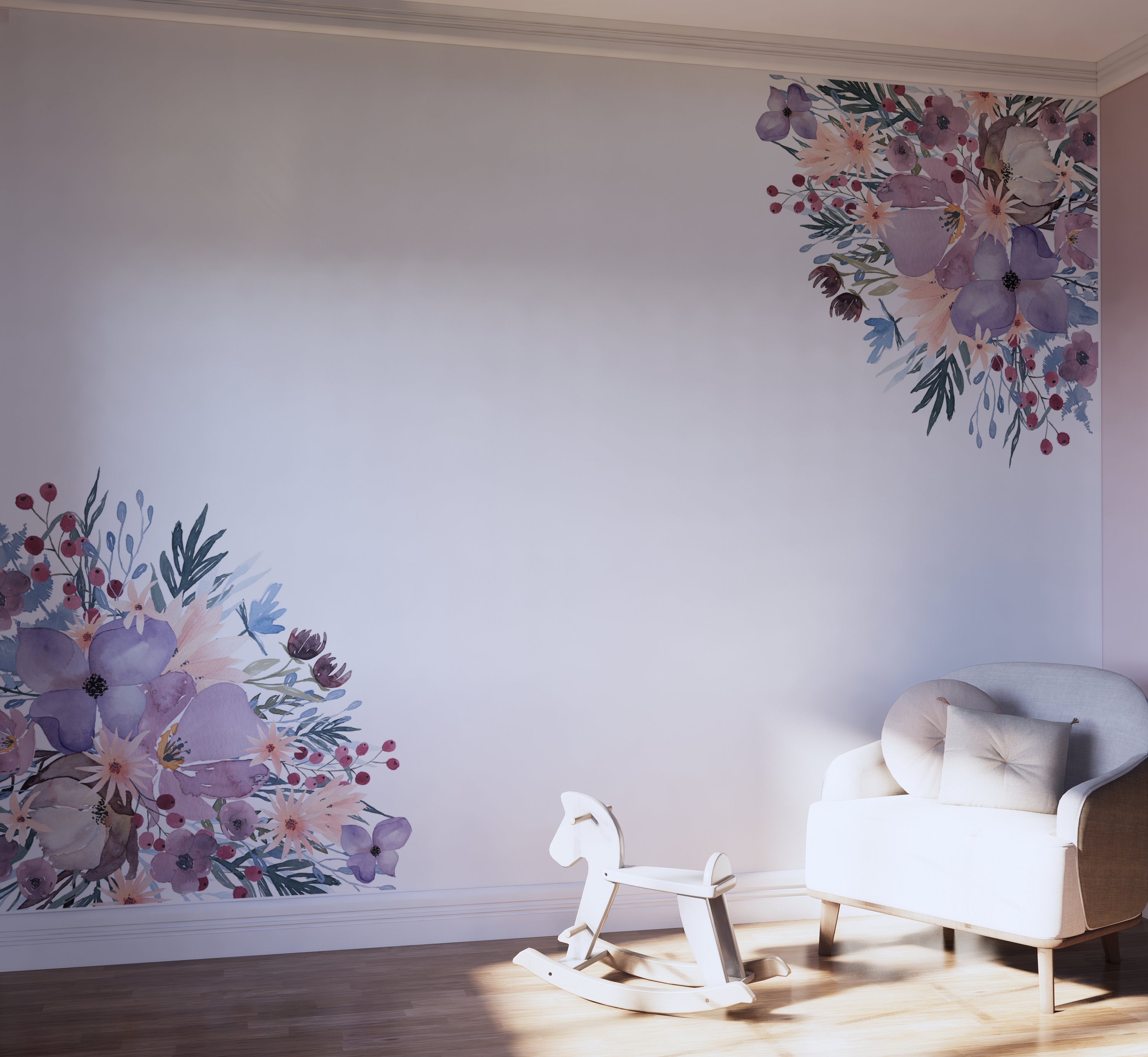 Lilac Floral Corner Wall Decals: Spring Nursery Mural, Peel & Stick - Etsy