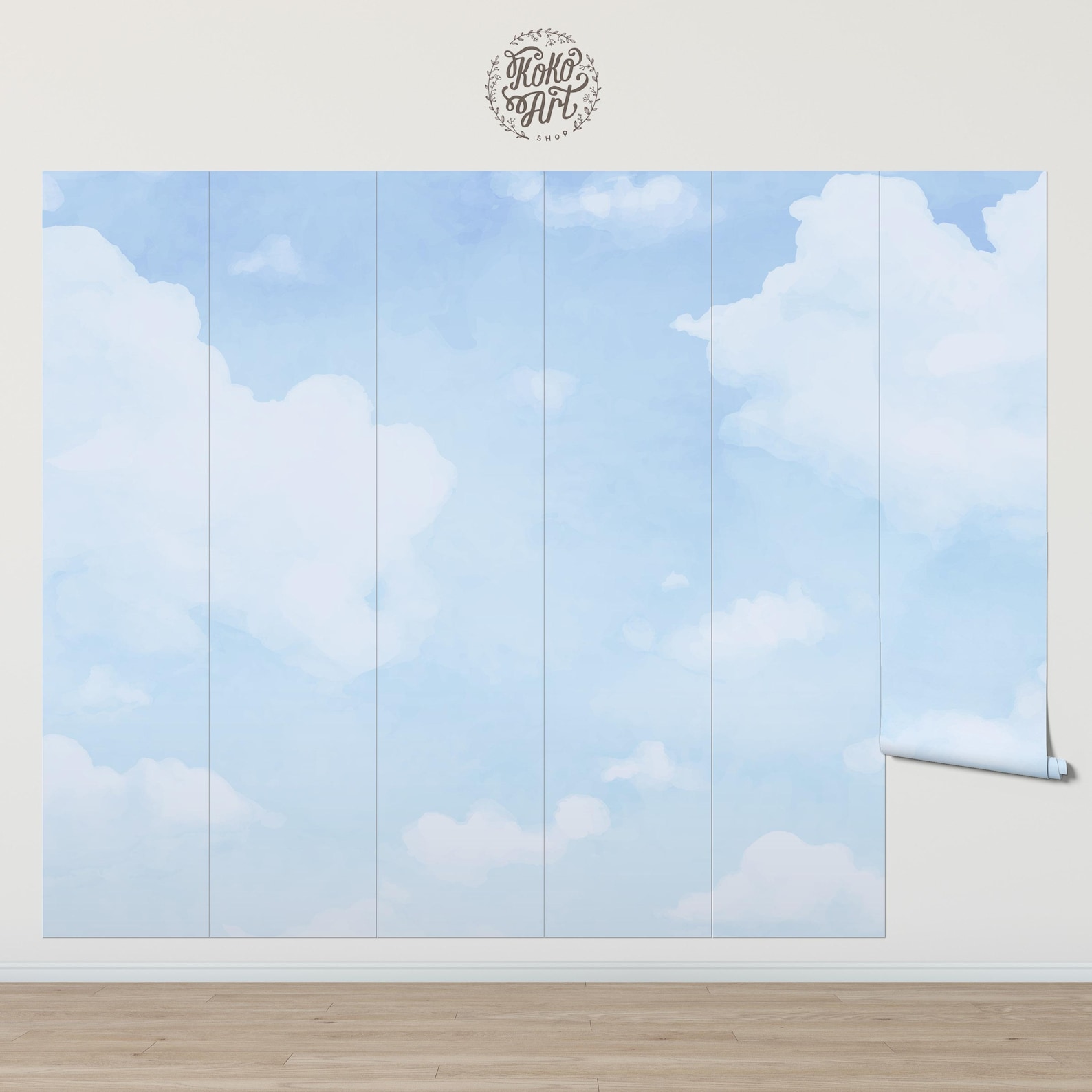 Blue Sky Wallpaper Mural – Soft Clouds for Nursery, Peel and Stick or ...